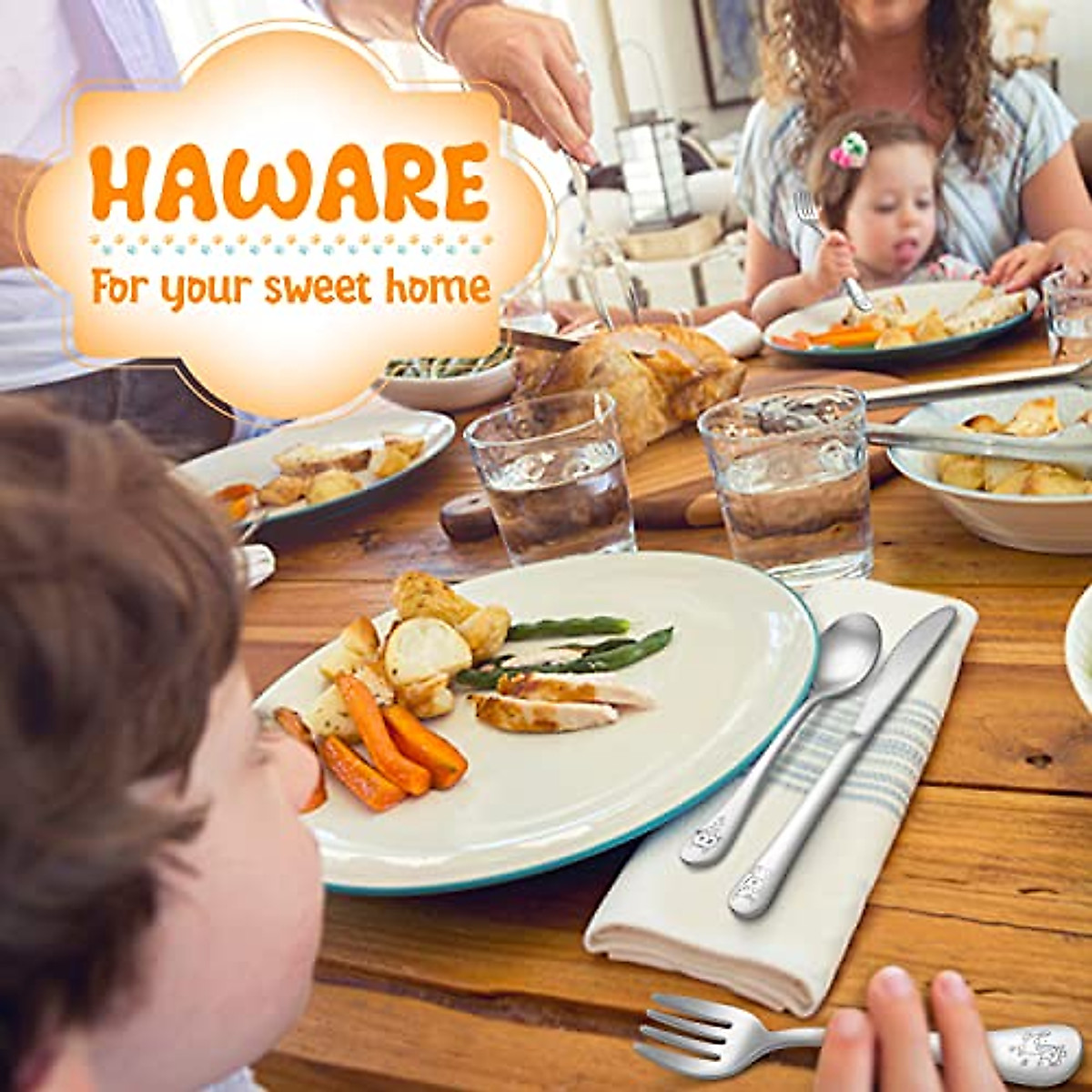 12-Piece Kid Silverware Flatware Set, HaWare Stainless Steel Toddler Preschooler Eating Utensils, Metal Cutlery for Self Feeding, Mini Flatware Set for Home Kitchen School, Healthy and Dishwasher Safe