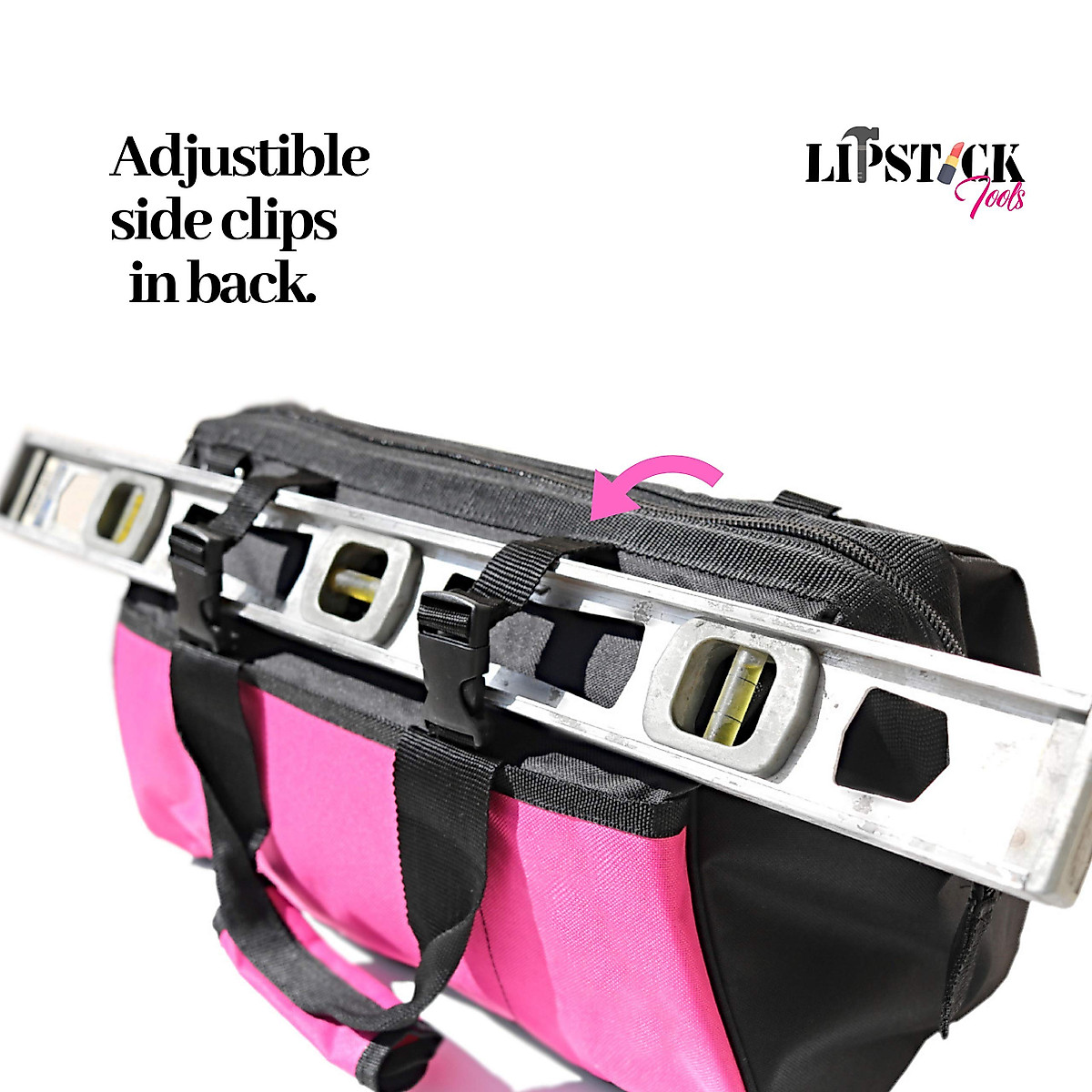 LipStick Tools 18-Inch Multi-Purpose Zip-Top Pink Storage Wide Mouth Tool Bag Organizer. Great for Home Improvement/Contractors Tools. Heavy Duty Storage Pockets and Shoulder Strap.