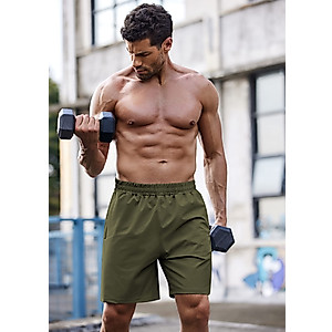 COOFANDY Men's 2 Pack Workout Shorts Quick Dry 7" Lightweight Sports Gym Running Shorts with Pockets Army Green/Black, XL