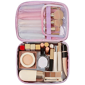 Meiyuuo Gradient Makeup Bag Large Travel Makeup Case Cosmetic Bags for Women Carry on Zipper Pouch Toiletry Bag Cute Colorful Organizer(Rainbow Pink)