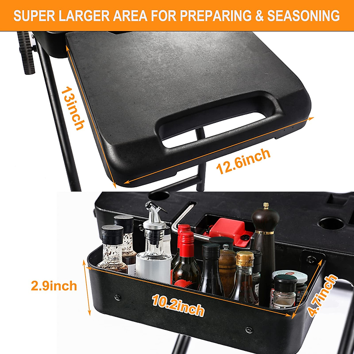 Hisencn Portable Grill Cart with Wheel for Weber Q1200, Q1000, Q2200, Q2400, Q2000 Series, for Blackstone 17" 22" Table Top Griddles, Folding Cart, Outdoor Griddle Stand Shelf, Black