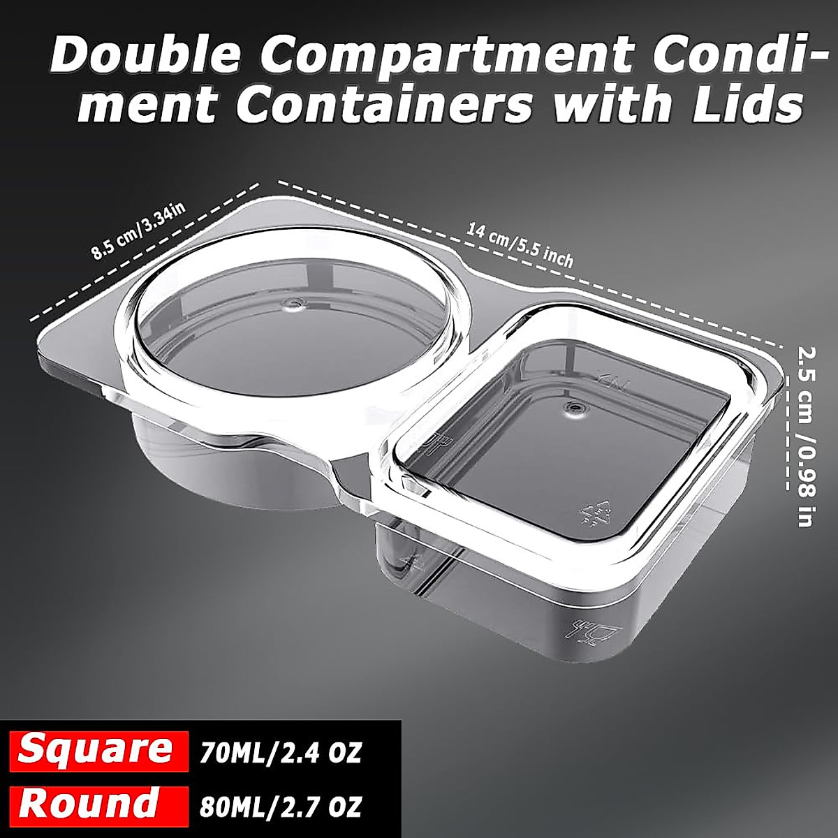 SEILETOO 40PCS Double Compartment Condiment Containers with Lids, 2025 New Disposable 2 Compartment Snack Containers, Plastic Bento Boxes for Office,Picnic,Microwave Safe