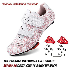 Asphodelus Cycling Shoes Compatible with Peloton Shoes Women Indoor Spin Road Bike Shoes Wide Riding Shoes Pink 9.5