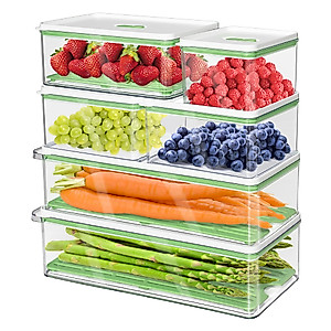 MineSign 6Pack Plastic Stackable Food Containers With Vented Lids And Removable Drain Tray Refrigerator Produce Saver Organizer Bins For Fridge Freezer Fruits&Veggie Storage Kitchen Organization