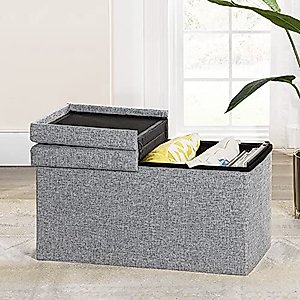 Crown Comfort 30 Inch Smart Lift Top Button Tufted Fabric Storage Ottoman by Light Grey