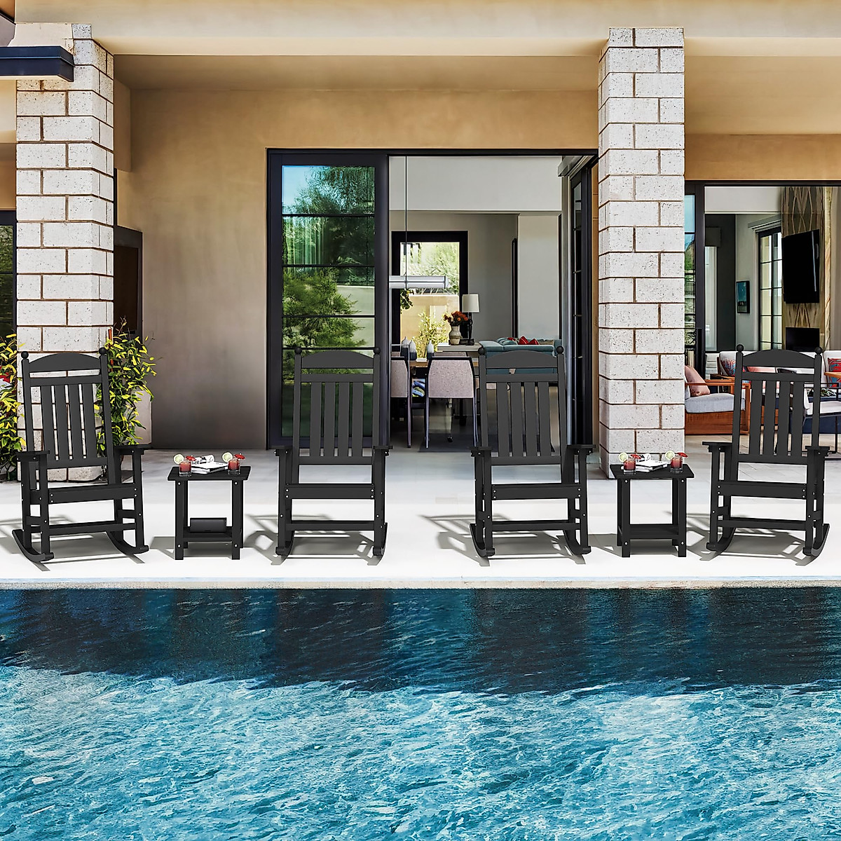 Cozyman Outdoor Rocking Chairs Set of 2, All Weather Resistant Porch Rocker Chairs with High Back, 350Lbs Support, HDPS Composite Rocking Chair for Backyard, Patio, Garden, Indoor, Black