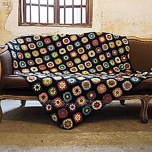 CZQLWW Handmade Crochet Throw Blanket Granny Blanket Sweater Style Year Round Gift Indoor Outdoor Travel Accent Throw for Sofa Comforter Couch Bed Recliner Living Room Bedroom Decor 59" x39" (Black)