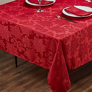 Kadut Christmas Tablecloth, Poinsettia Leaf Red Tablecloth (60 x 102 Inch) for 6 Foot Rectangle Tables, Heavy Duty Fabric, Table Cloth for Harvest, Xmas Holiday, Winter, and Parties Table Cover