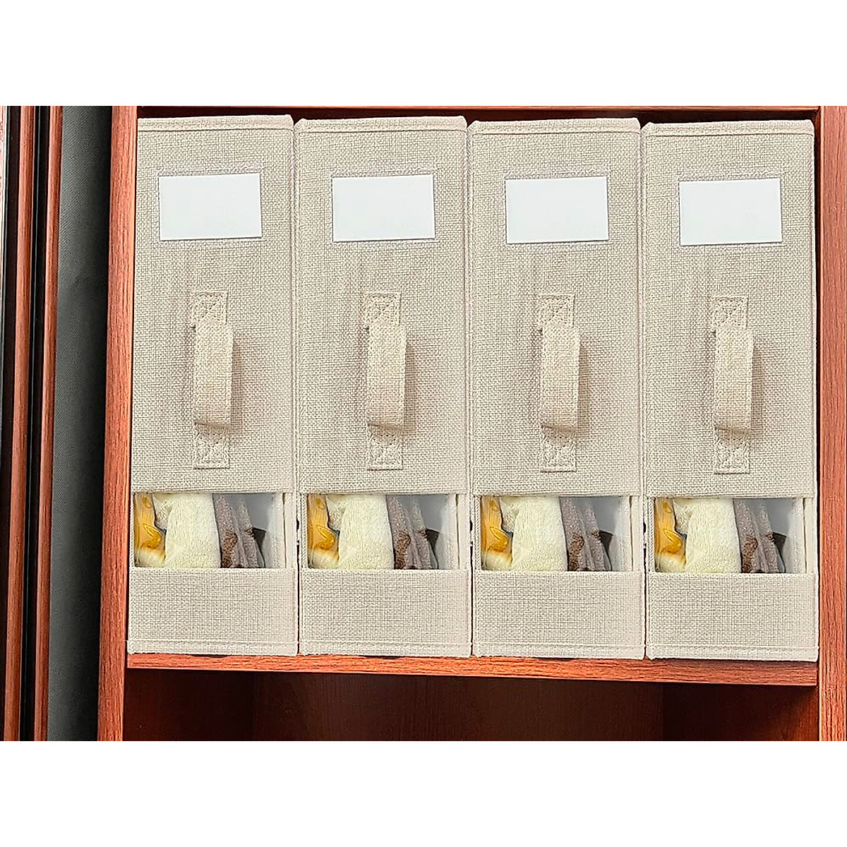 DYNAIZER Linen Closet Organizers and Storage for Bedding Storage, Folding Sheet Storage Organizer with Visible Window - Bedsheet Organizers for Blanket, Bedsheet, Duvet Cover, Pillowcases (Beige)