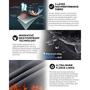 Outdoor Ventures Men's Lite Waterproof Windproof Fleece Lined Warm Hiking Ski Snow Pants Expandable-Waist