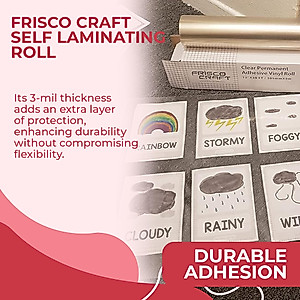 Frisco Craft Clear Vinyl Self-Adhesive Laminate 12" x 30FT Roll, Compatible with Cricut, Silhouette Cameo Portrait, Decals, Stickers, Stencils, Peel and Stick (Clear Laminate Sticker Vinyl, Glossy)