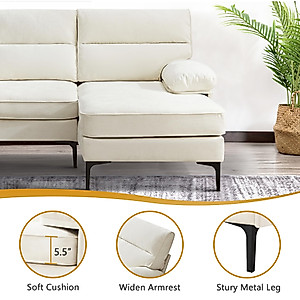 Ihanherry 85” Convertible Sectional Sofa Couch, 3 Seat Sofa for Living Room L-Shaped Modern Chenille Fabric Modular Sofa Reversible Wide Chaise & Fluffy Armrests for Apartment (Beige)