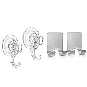 VIS'V 2 Pcs Suction Cup Hooks and 2 Pcs Adhesive Razor Hooks