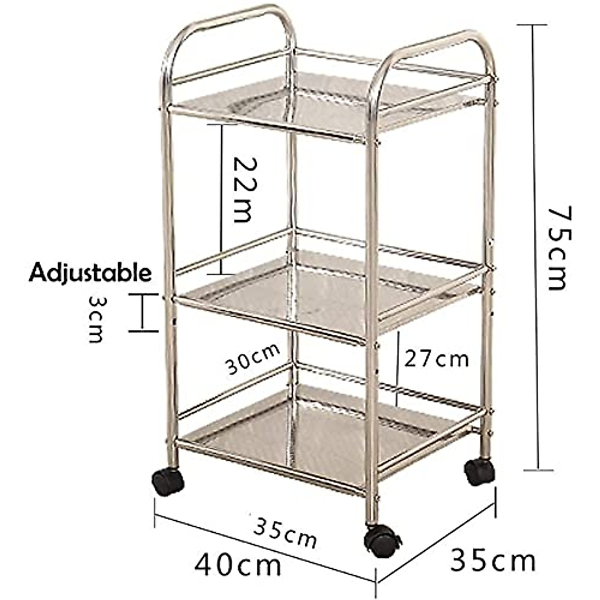 Utility Rolling Cart Kitchen Island Trolley Serving Catering Storage Cart 3 Tier Medical Equipment Rolling Cart, Beauty Salon Trolley with Universal Brake Wheel, Perfect for Hospital/Dental Clinic, 80