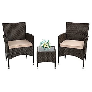Patio Furniture Sets,Outdoor Patio Porch Furniture Set 3 Pieces PE Rattan Wicker Chairs with Coffee Table for Garden Balcony Backyard (Brown and Beige)