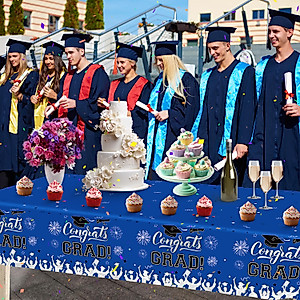 JVORFDG Graduation Party Decorations 2024 Congrats Grad Table Cover for Graduations Party Supplies 3pcs Blue Tablecloth 54 x 108 Inch