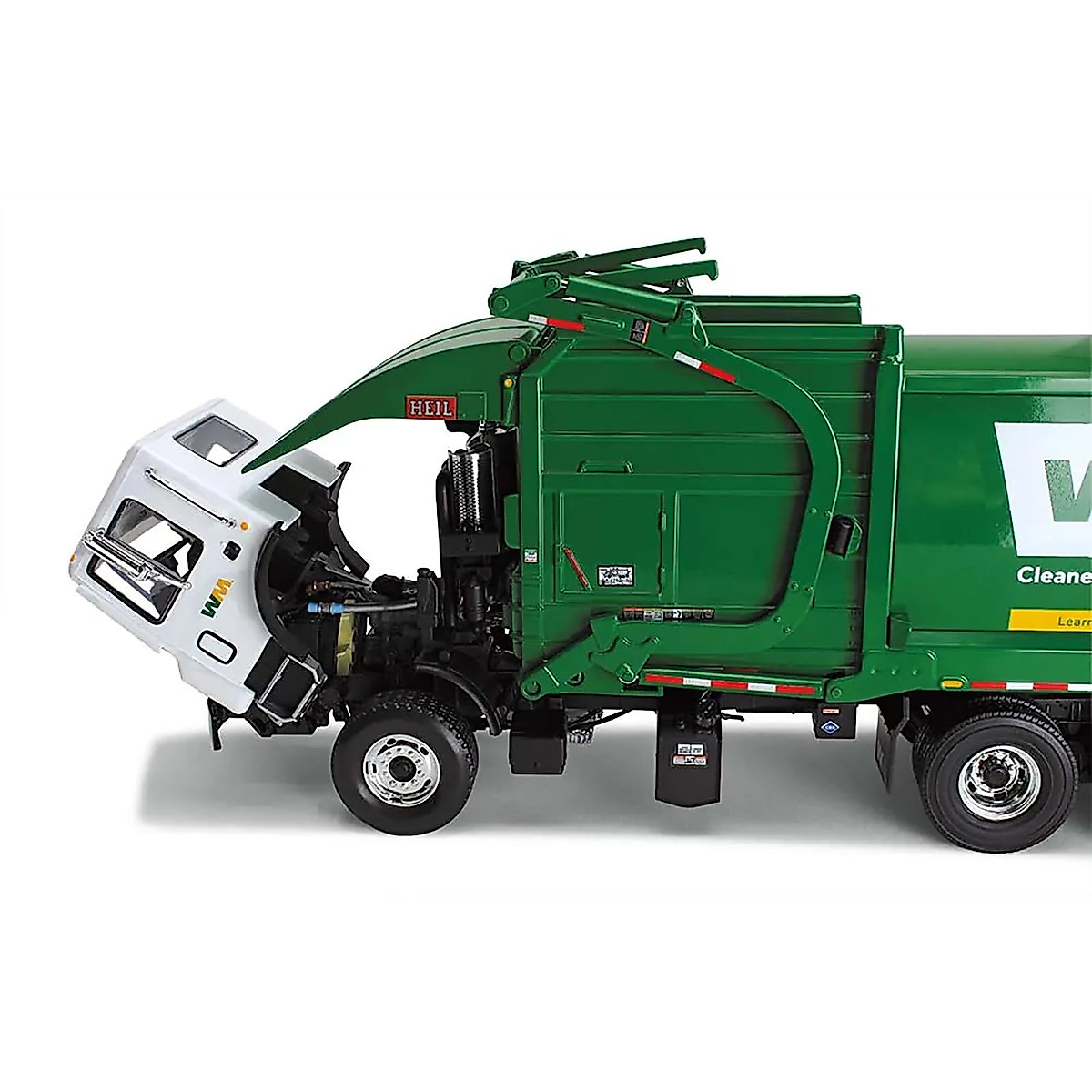 Mack TerraPro Waste Management Refuse Garbage Truck with Heil Half/Pack Freedom Front End Loader and CNG Tailgate White and Green with Garbage Bin 1/34 Diecast Model by First Gear 10-4006D