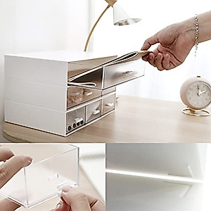 Vowcarol Desk Organizer Bathroom Organization Boxes, Desk Storage Box with 6 drawers, Plastic Makeup Organizer, Desktop Organizer for Office School Home (White)