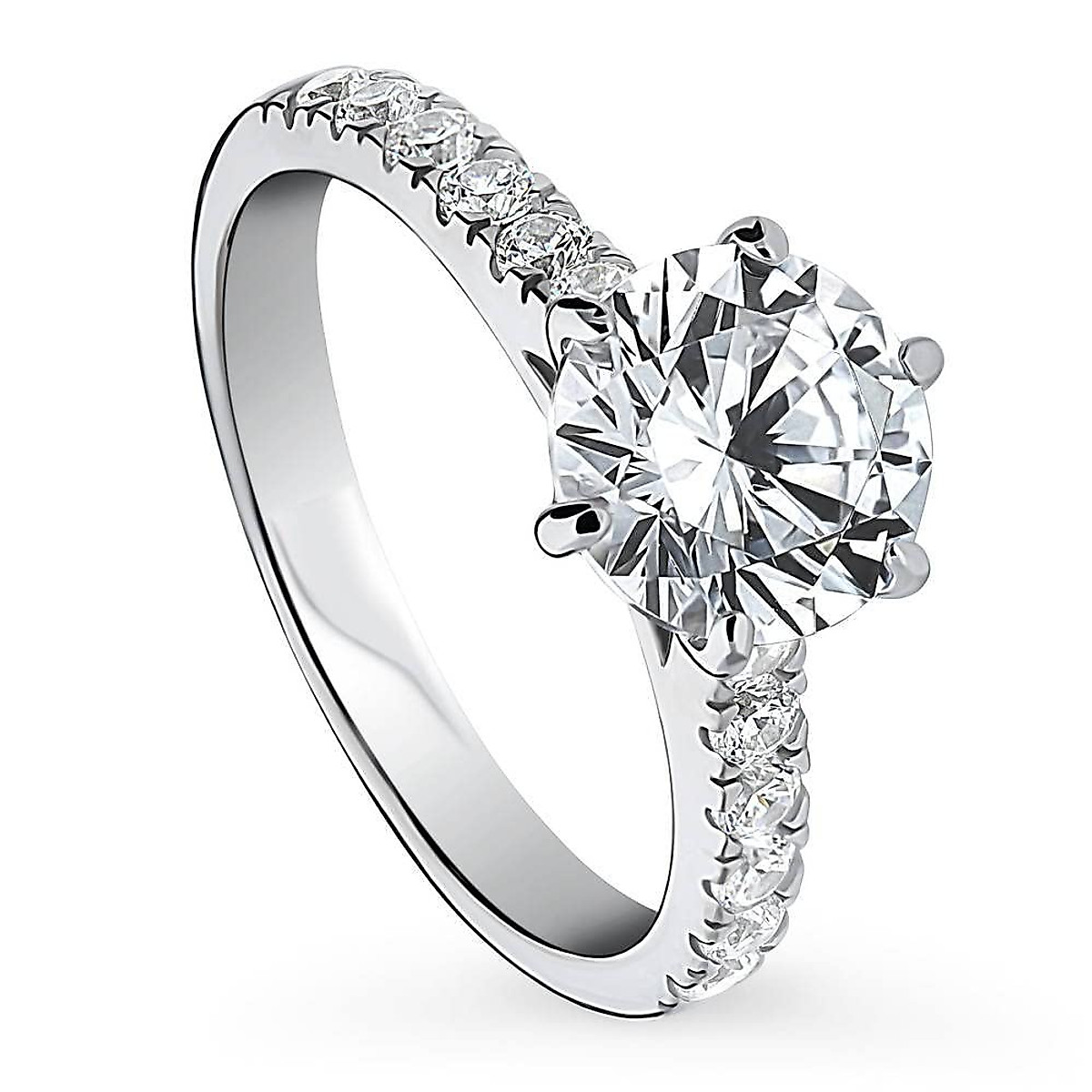 BERRICLE Sterling Silver Solitaire Wedding Engagement Rings 2 Carat Round Cubic Zirconia CZ Promise Ring for Women, Rhodium Plated Size 6