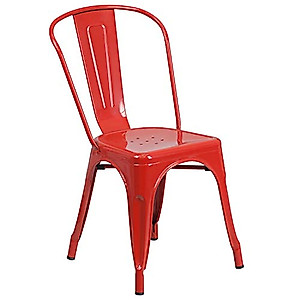 Flash Furniture Commercial Grade 23.75" Square Red Metal Indoor-Outdoor Table Set with 2 Stack Chairs