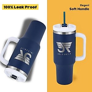 JR-FAMILY 40oz Spill Proof Tumbler with Lid Straw and Handle, Stainless Steel Insulated Travel Coffee Mug, Cup Holder Friendly, Easy Clean, Gifts for Women Men - Black
