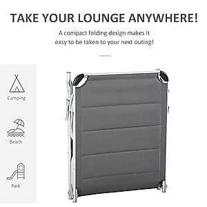 Outsunny Foldable Outdoor Chaise Lounge Chair, 5-Level Reclining Camping Tanning Chair with Aluminum Frame, Padding, and Headrest for Beach, Yard, Patio, Pool, Gray