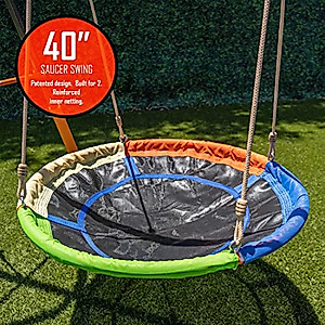 Jungle Warrior Anaconda Metal Swing Set with 45" Saucer Swing, 2 Sling Swings, Rock Climbing Wall and 5ft Slide with Slide