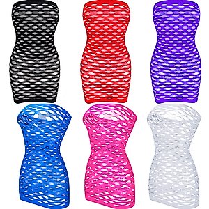 Geyoga 6 Pieces Womens Strapless Bodysuit Halloween Strapless Lingerie Striped Dress for Women Chemise, One Size Fits Most (Red, Blue, Purple, Black, White, Rose)