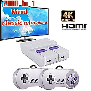 Super Classic Retro Game Console,Classic Mini Video Game Console Built in 2000+ Different Classic Games,4k HD Output and 2 Wired Controllers,Advanced Gaming Solution.