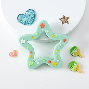 Jimibaby Silicone Star Teether, The First Teething Toy for Baby Boys and Girls,100% BPA Free, Easy to Hold, Freezer Safe (Mint Star)