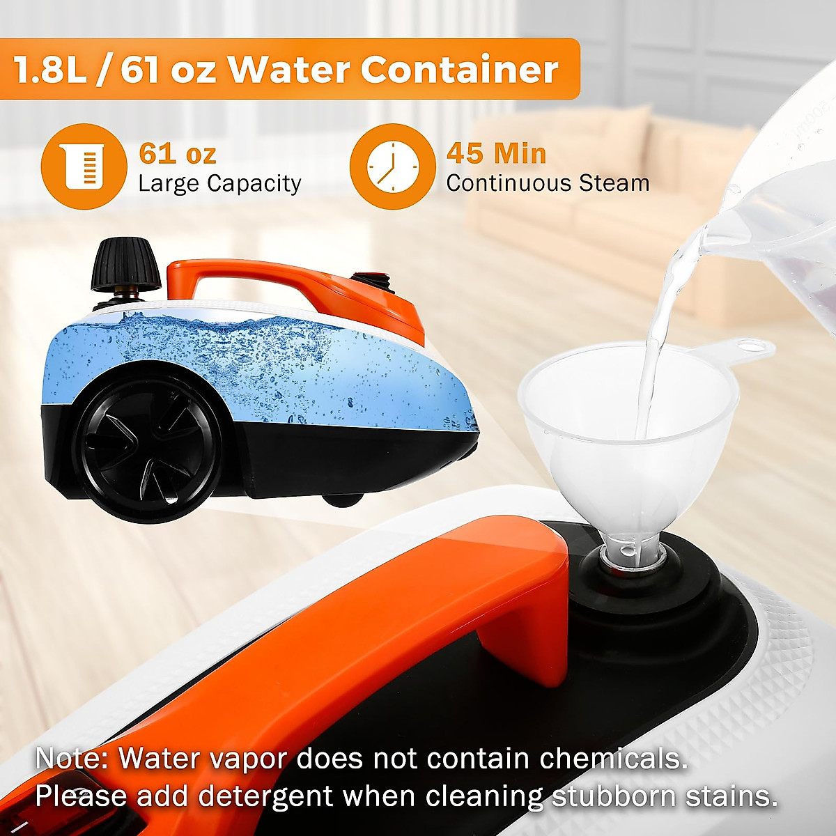 BEAMNOVA Steam Cleaner Electric Household Steamer High Pressure Multipurpose Rolling Cleaning Machine for Carpet Upholstery Floor Car Detailing Home Inside Water Container with Roller, White