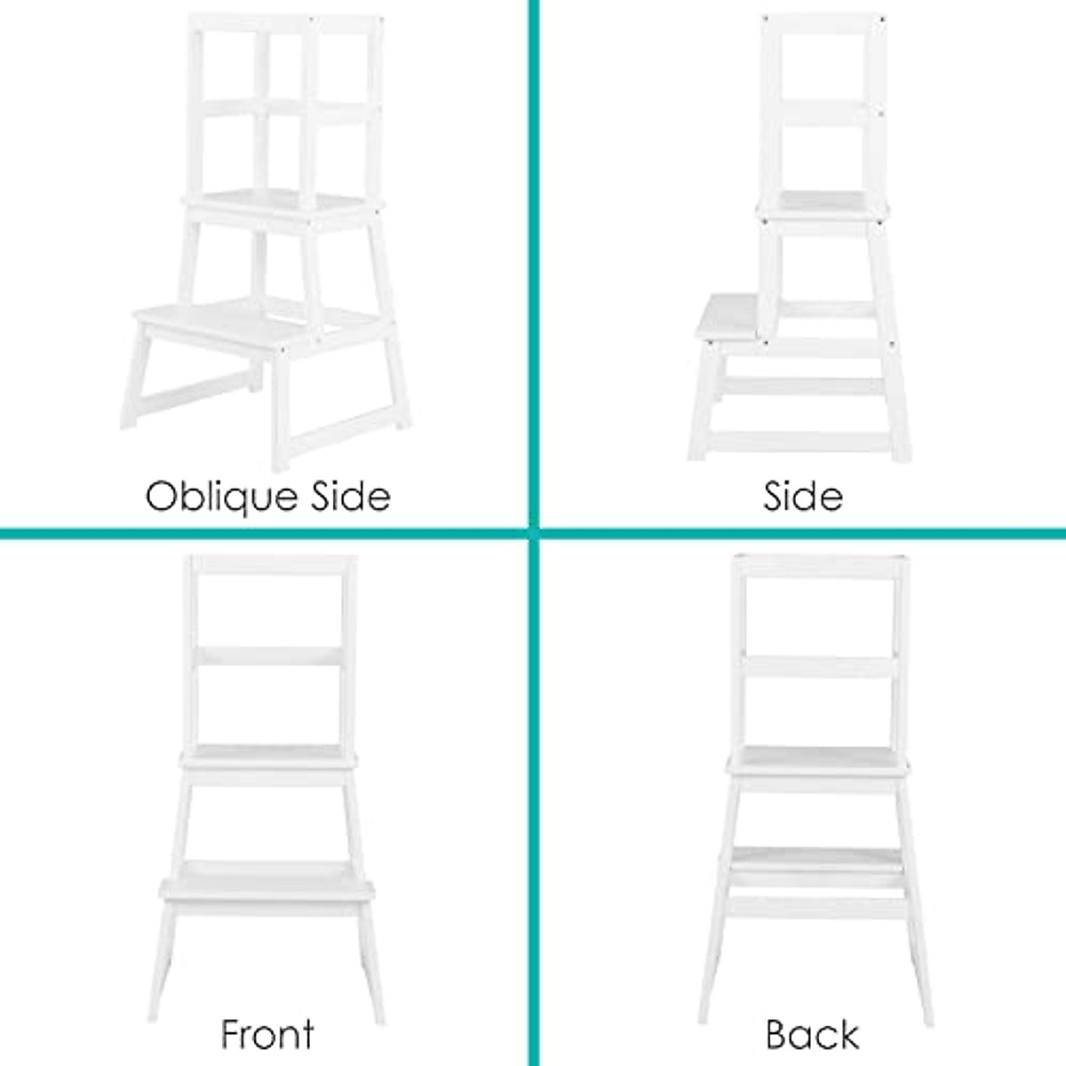 HONEY JOY Kids Kitchen Step Stool with Safety Rail, Wooden Montessori Kitchen Helper Standing Tower for Counter Bathroom Sink, Non-Slip Mat, Children Learning Stepping Stool for Toddlers 18+ Month