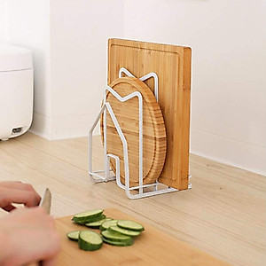 Kitchen Bakeware Pot Lid Rack Holder, 4 Slots Multifunctional Kitchen Organizer Metal Storage Shelf for Cookware, Chopping Cutting Board, Counter Cabinet, Plates, Dishes