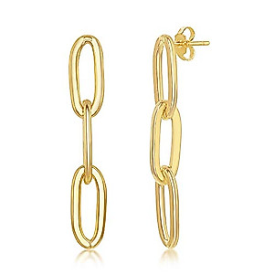 Paperclip Chain Link Earrings for Women 14K Gold Plated Sterling Silver | Hypoallergenic Gold and Silver Dangling Earrings