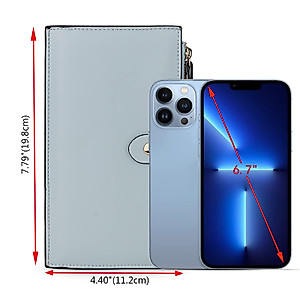 UTO Wallet for Women Leather Vegan 23 Slots Card Doulbe Zipper Pockets Large Phone Holder Organizer Light Blue