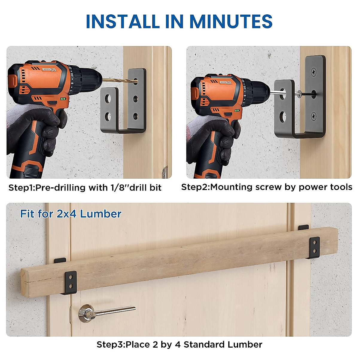 2 x 4 Door Barricade Brackets, SOCBAZZAR Heavy Duty Door Barricade Security Bar Holder U Bracket Fits 2 x 4 Lumber for Door Brace, Door Jammer, Tool Hanger - Carbon Steel, Black (2 Pack)