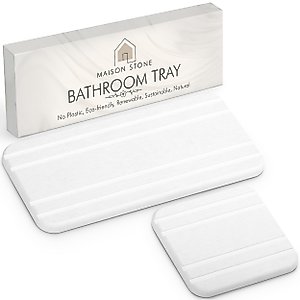 Maison Stone Bathroom Tray w/Bonus Vanity Tray. Absorbent Bathroom Trays for Counter. Multipurpose 8x4 Countertop Tray. Perfume Tray. Kitchen Soap Tray. Time Saving Bathroom Counter Tray.