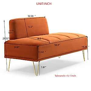 Majnesvon 56" Modern Armless Loveseat Sofa Couch, Upholstered Velvet Settee Bench, Small Wingback Couch Sofa with Golden Legs, Sherpa Small Couches for Living Room, Bedroom, Apartment, Office, Orange