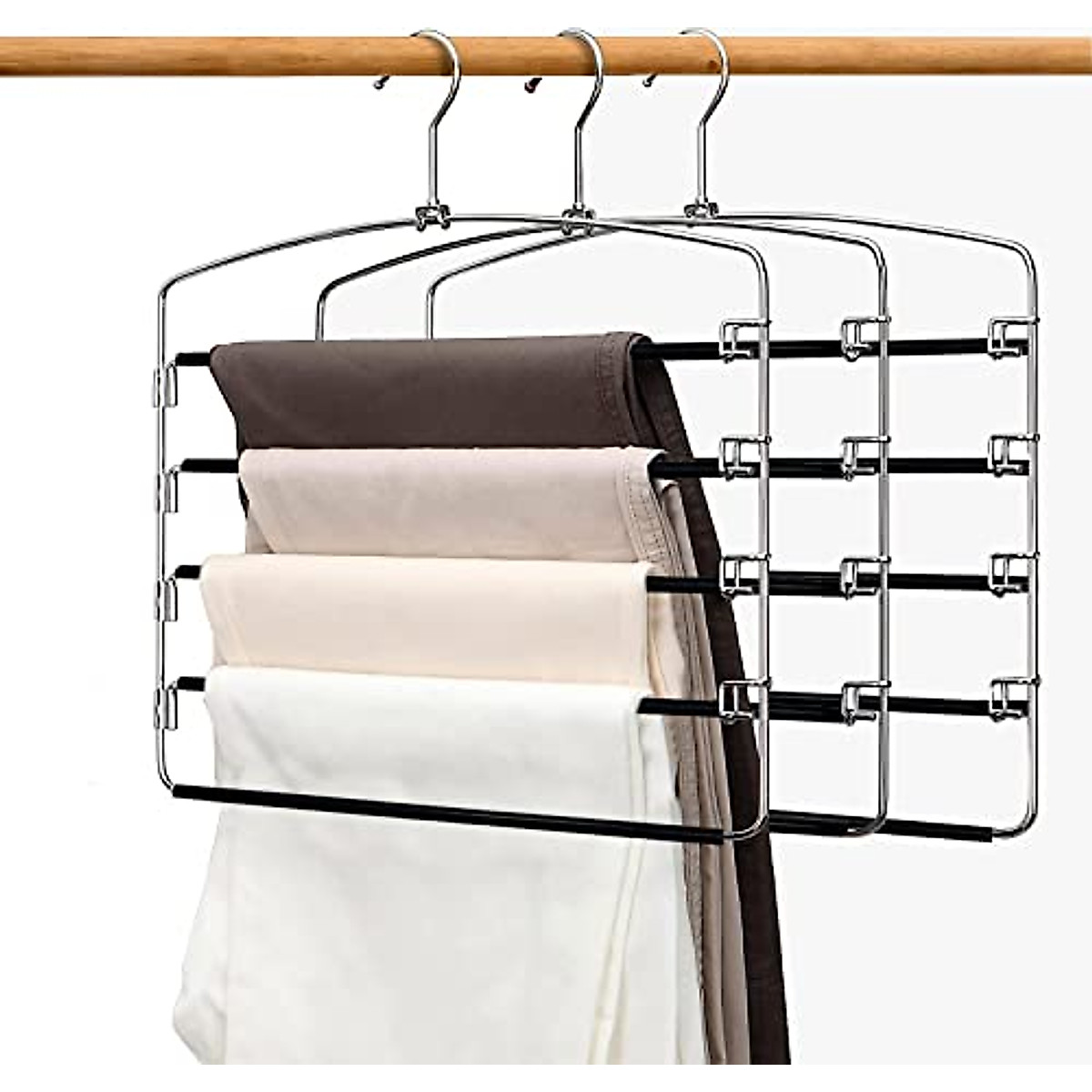 devesanter Pants Hangers Space Save Non-Slip Trousers Hangers Stainless Steel Clothes Hangers Closet Space Saving for Pants Jeans Scarf Hanging Black (3 Pack)