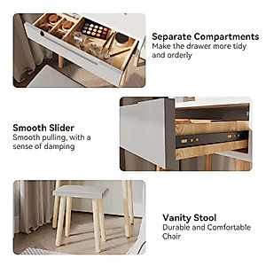 ARTETHYS Makeup Vanity Table Set with 3 Adjustable Lighted Mirror Small Vanity Desk with Drawer and Lights White Makeup Vanity Desk with Chair for Small Space Bedroom