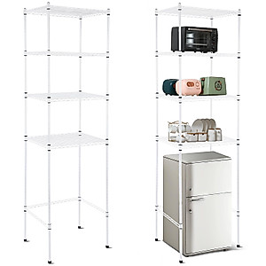 Huwena 4 Tier Mini Fridge Stand with Storage for Dorm Microwave Stand Over Mini Fridge Storage Shelf Adjustable Height Mini Fridge Organizer for College Rooms Kitchen Pantry (White)