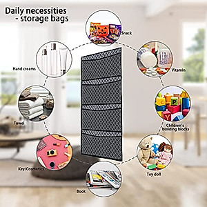 Stuffed Animal Storage，Hanging Stuffed Animal Storage，Plush Toy Storage Bag 4 Extra Large Capacity Breathable Grids with 4 Metal Door Head Hooks and Self Adhesive Wall Hooks for Toys, Clothes