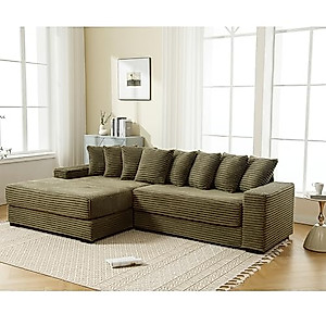 Left Facing Oversized Modular Sectional Sofa Two-Piece Cloud Couch with Extra Wide Chaise Lounge, Corduroy Upholstered L Shaped Loveseat Sofa&Couches for Living Room Apartment