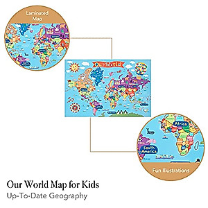 Waypoint Geographic Kids’ World Wall Map, Laminated Wall Map Poster for Kids, Informative Learning Resources, Illustrated Wall Map for Playroom and Classroom Decor, 24" x 36"