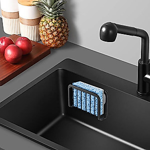 GOODBUY Sponge Holder for Kitchen Sink, Anti-Rust Sink Sponge Holder with Suction Cups, Aluminum Sink Caddy Kitchen Sink Organizer for Sponges, Scrubbers, Soap, Bathroom 5.9" x 2" x 3.3" Grey