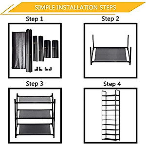 LINZINAR Shoe Rack Organizer 10 Tier Space Saving Shoe Shelf Storage Sturdy Metal Shoe Tower for Closet Entryway Bedroom, Black