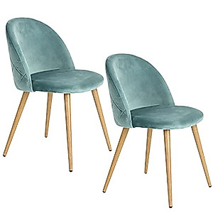 FurnitureR Upholstered Velvet Dining Chair Mid Back Armless with Wood Legs for Home Kitchen Bedroom Living Room, Set of 2, Aqua