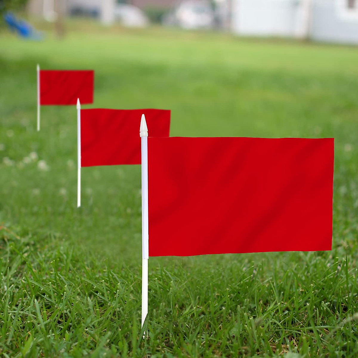 Anley Red Mini Flag 12 Pack - Hand Held Small Miniature Solid Red Blank Flags on Stick - Fade Resistant & Vivid Colors - 5x8 Inch with Solid Pole & Spear Top