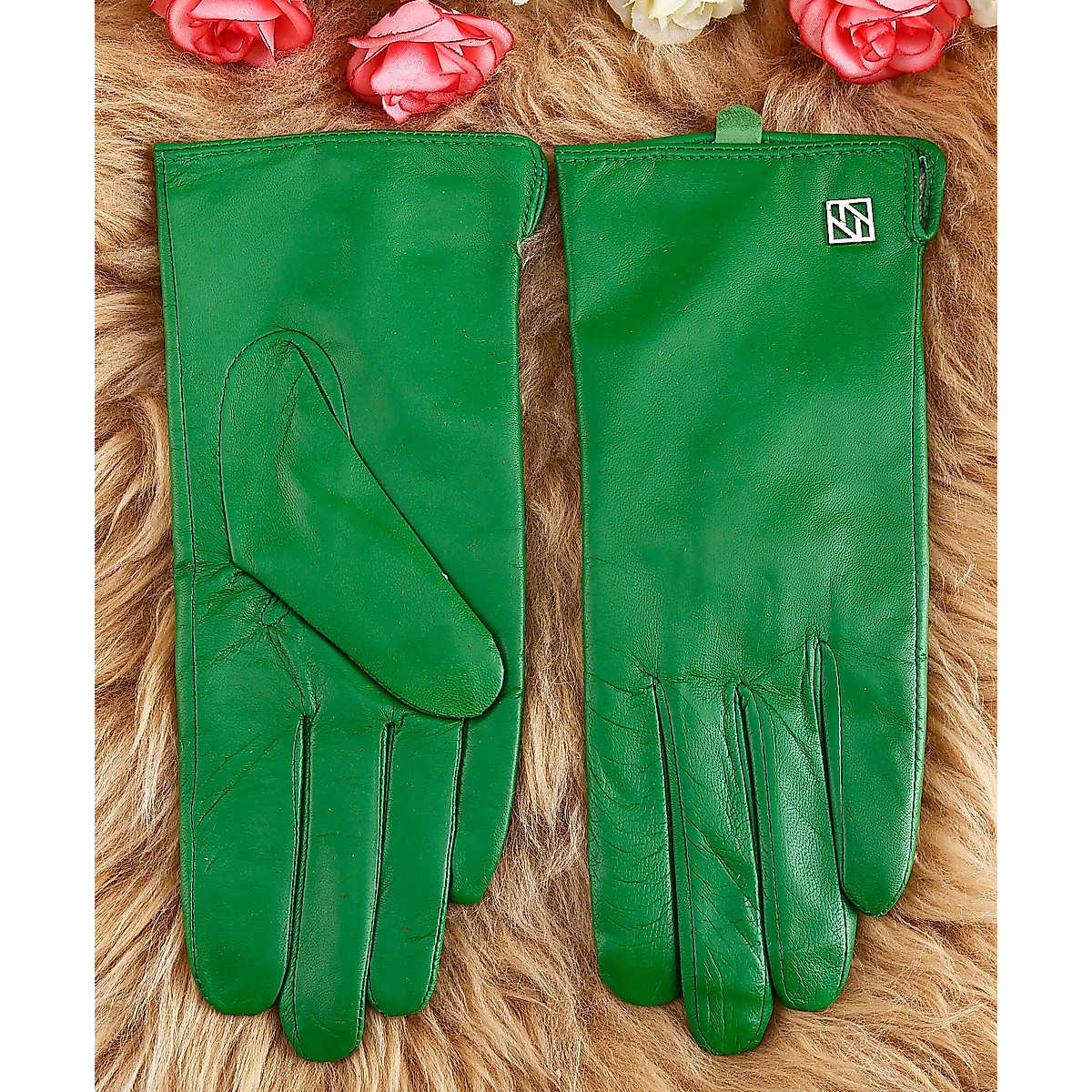 NappaNovum Women's Classic Italian Nappa Leather Gloves Lambskin Winter Comfort Lining Fashion Gloves (Touchscreen or Non-Touchscreen) (M, Green)