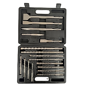 ATE Pro. USA - 17 PC SDS PLUS ROTARY HAMMER BITS DRILL BIT & CHISEL GROOVE CONCRETE - Masonry SDS Plus Drill Bits Set for Brick Cement Stone & Concrete w/ Case- SDS Plus Shank Fits Rotary Hammer